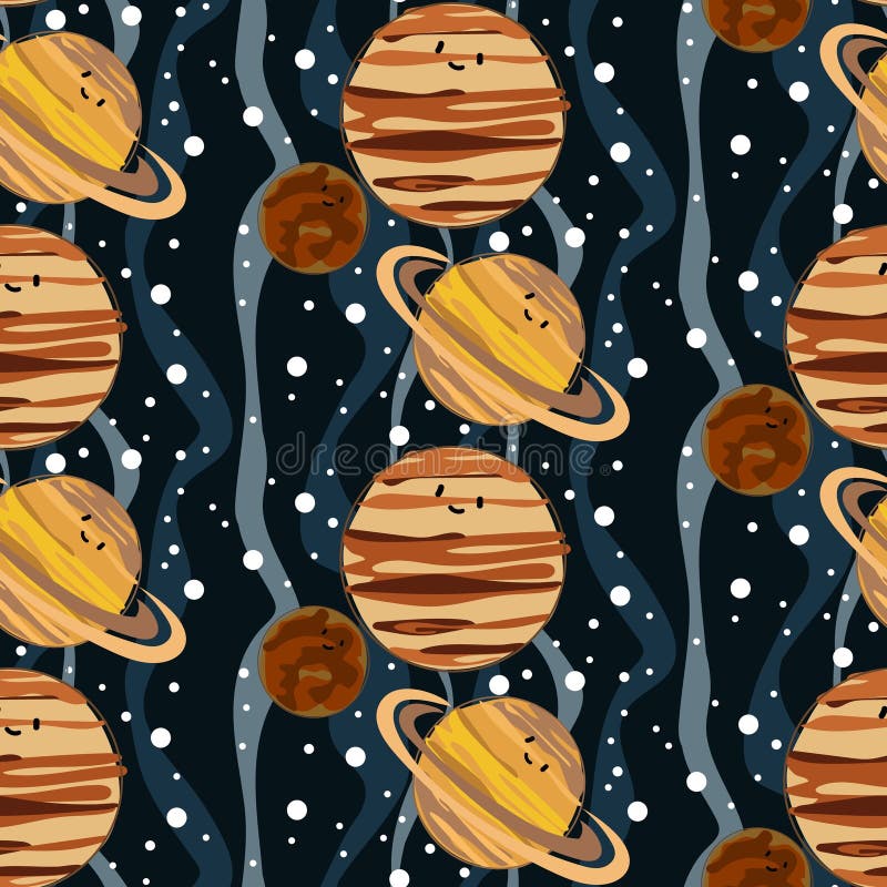 Vector Space Seamless Background with Planets and Stars. Bright ...