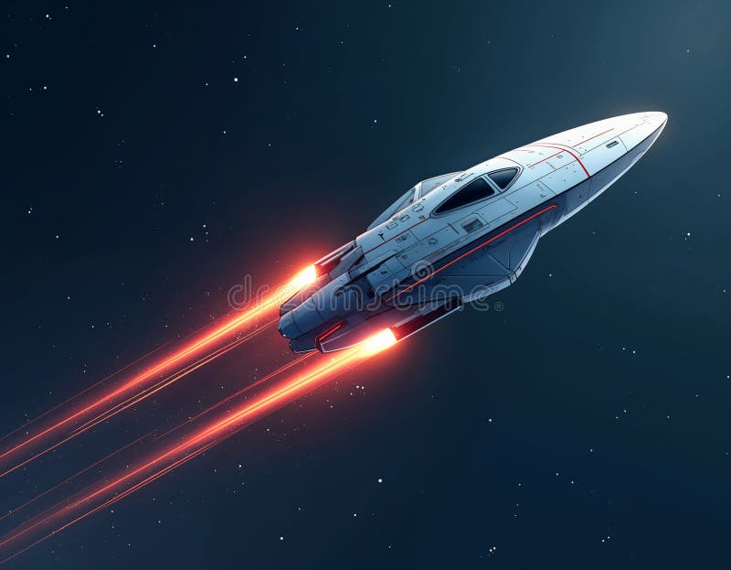 Vector of a Space Ship with Glowing Red Lights Trails on the Tail Side ...