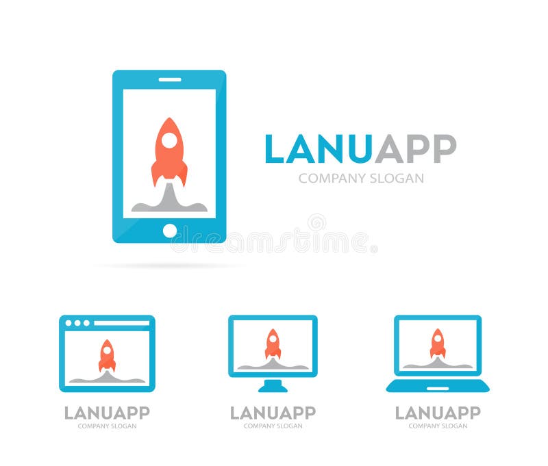 Vector Spaceship and Phone Logo Combination. Rocket and Mobile Symbol ...