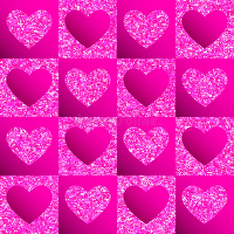 Vector Sparkle Bright Magenta and Pink Shimmer Hearts Seamless Pattern ...