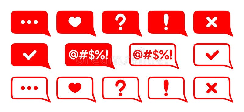Vector Speech Bubble Icons Set. Red Dialog Rectangle Clouds. Stock ...