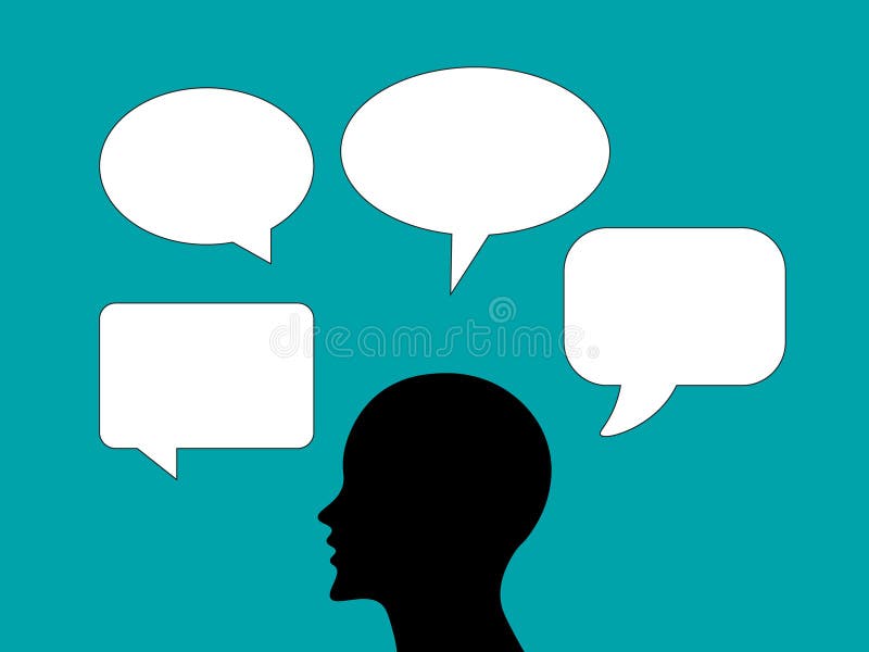 Flat Speech Bubbles Icon with Head Stock Vector - Illustration of flat ...