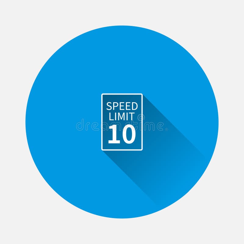 Vector Speed Limit 10 Mph Icon on Blue Background. Flat Image with Long ...