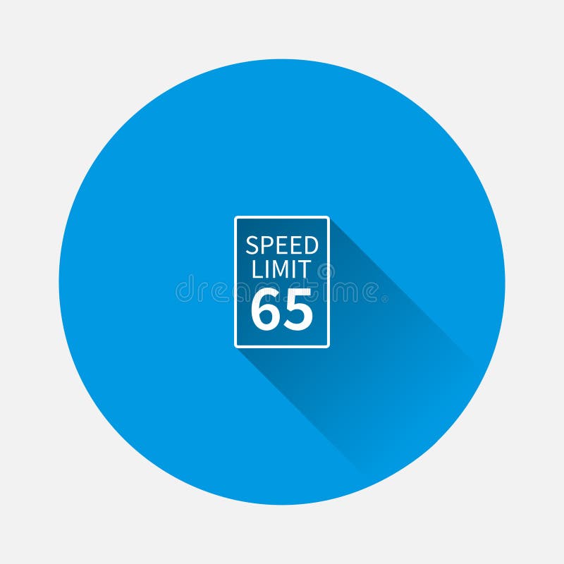 Vector Speed Limit 65 Mph Icon on Blue Background. Flat Image with Long ...