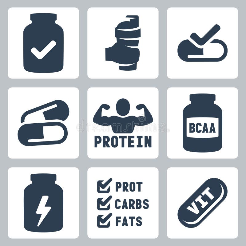 Vector Sport Supplements Icons Set Stock Vector - Illustration of ...