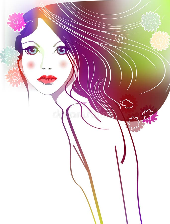 Vector spring girl stock illustration. Illustration of portrait - 15786904