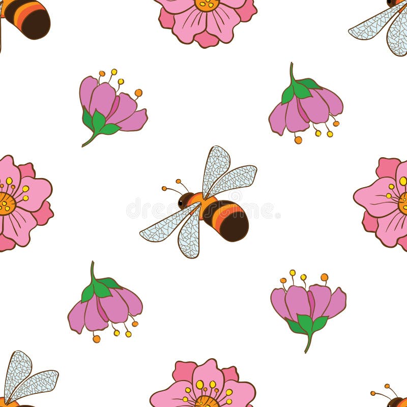 Vector Spring Seamless Pattern with Flowers and Insects-01 Stock Vector ...