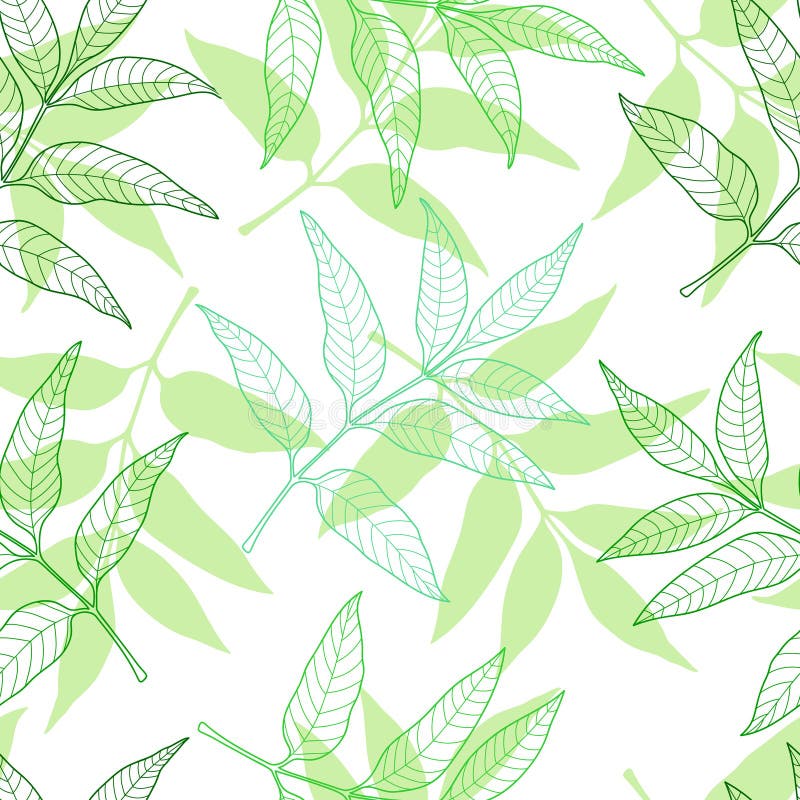Vector Spring Seamless Pattern with Green Leaf Outlines, Silhouettes ...