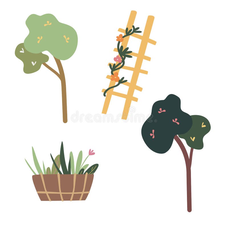 Vector Spring Set with Flower Bed Trees and Stairs. Stock Vector ...