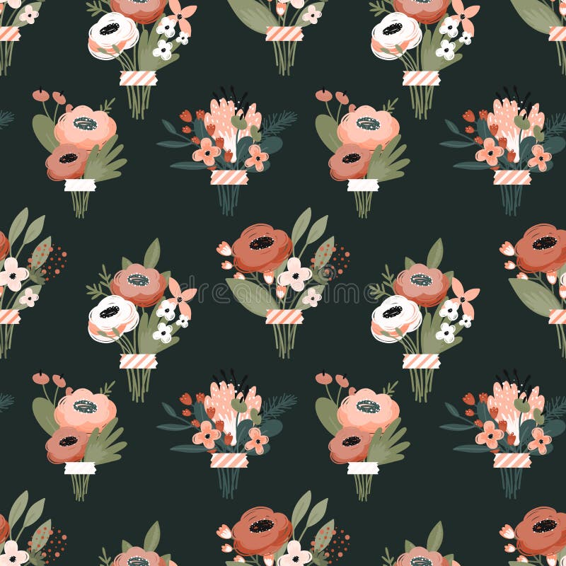 Vector Spring Summer Flowers Seamless Patterns Surface Design Stock ...