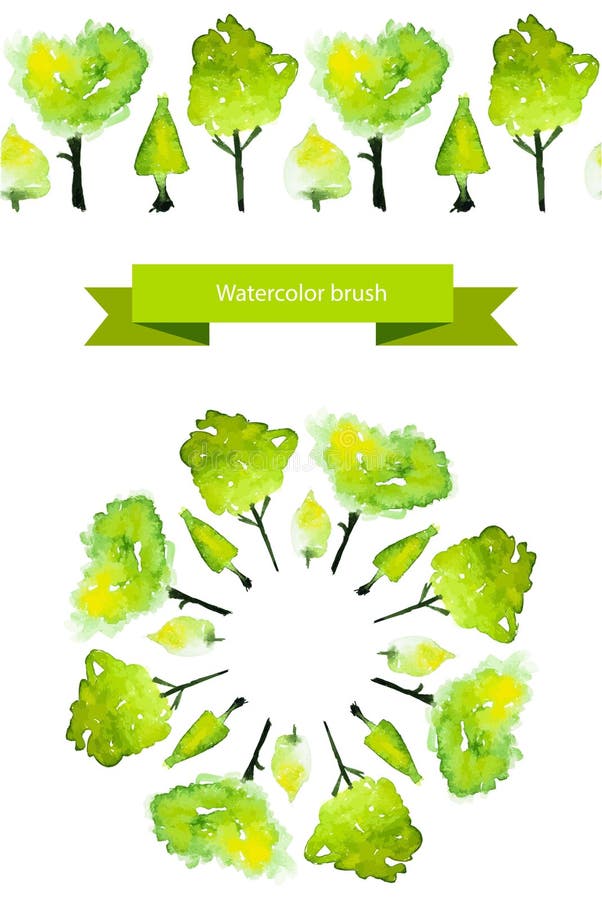 Vector Spring Tree Brush. Green Watercolor Trees Stock Vector ...
