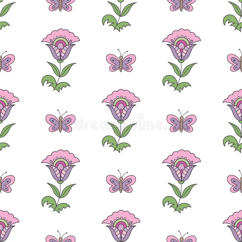 Vector Springtime Flowering Seamless Pattern with Butterflies Stock ...