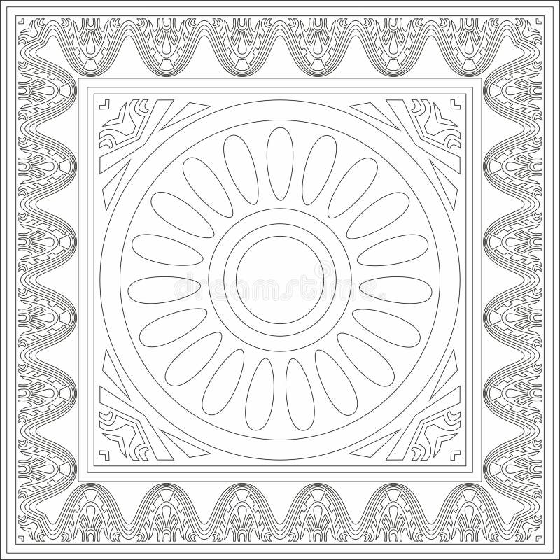 Vector Square Assyrian Black Outline Ornament. Stock Vector ...