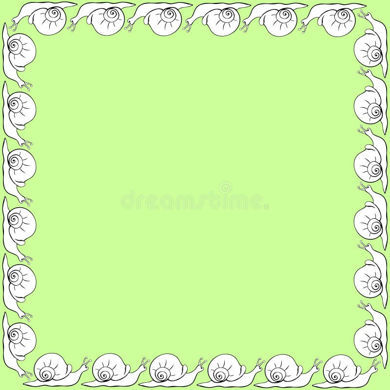 Vector Square Border, Frame of Outline Cute Snails. Simple Background ...