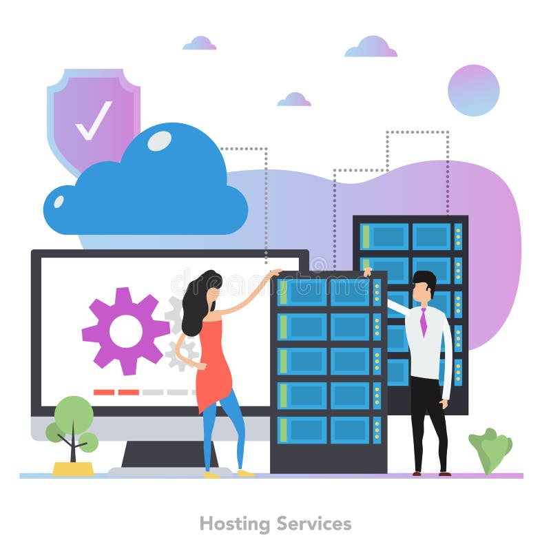 Vector Square Concept of Hosting Services in Flat Stock Vector - Illustration of computer ...