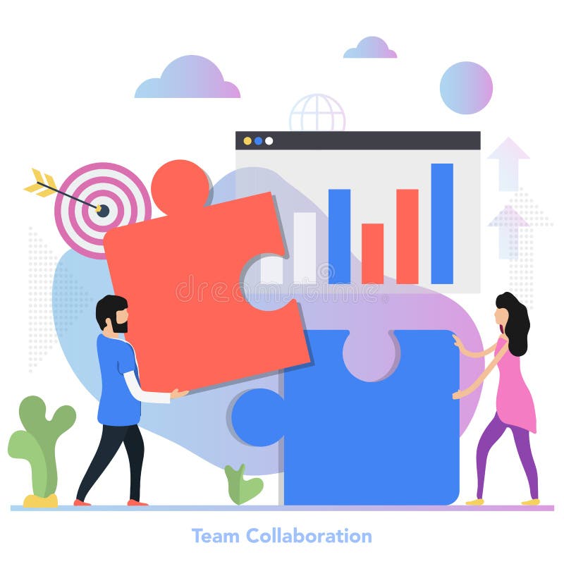 Vector Square Concept of Team Collaboration in Flat Style Stock Vector ...