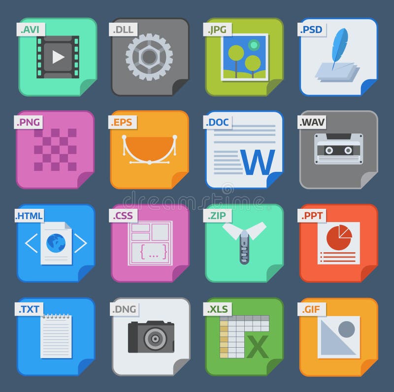 Vector Square File Types and Formats Labels Icons Set. File Type Format ... Vector Square File Types and Formats Labels Icons Set. File Type Format ...