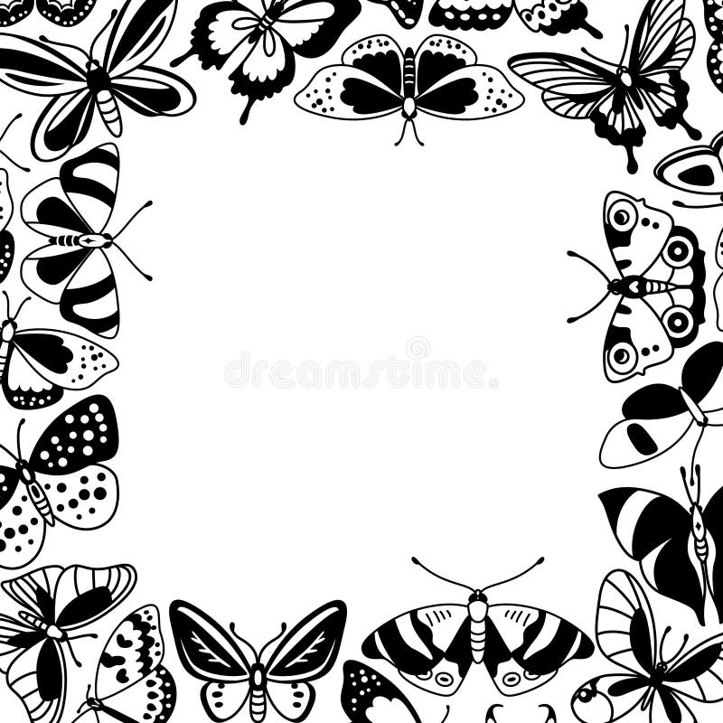 Vector Square Frame of Black and White Butterflies Stock Vector ...