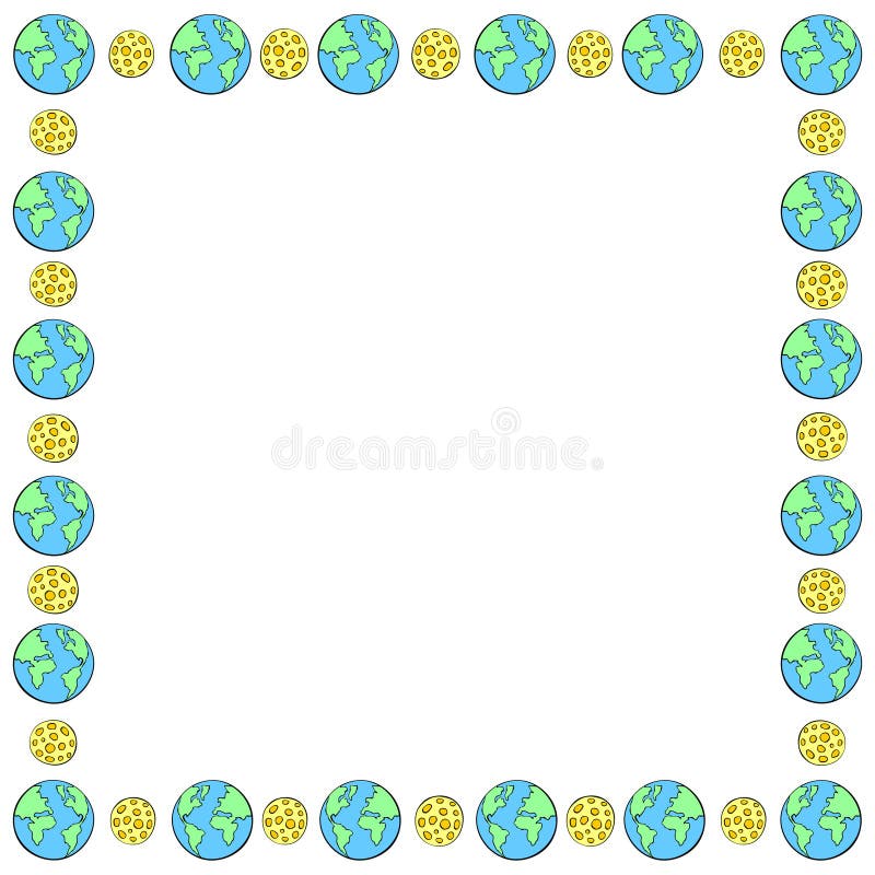 Vector Square Frame, Border from the Earth and the Moon in Doodle Flat ...
