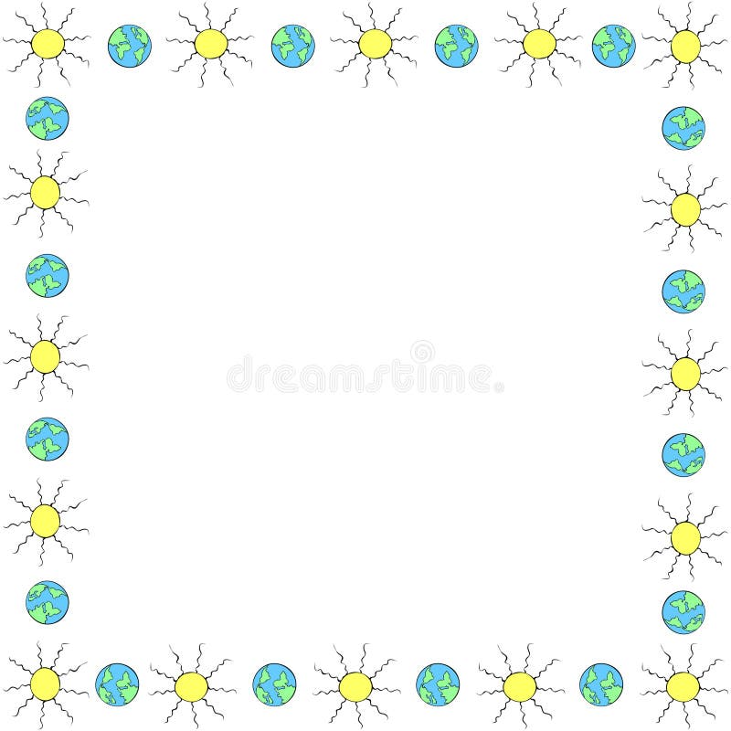 Vector Square Frame, Border from the Earth and the Sun in Doodle Flat ...