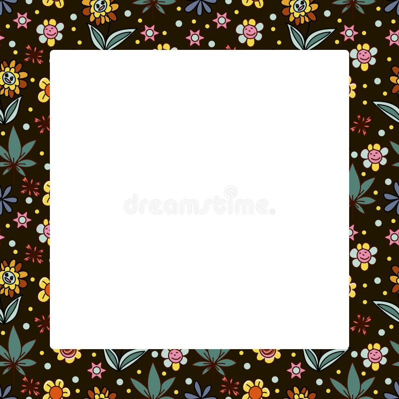 Vector Square Frame. Groovy Retro Background in 70s Style Stock Vector ...