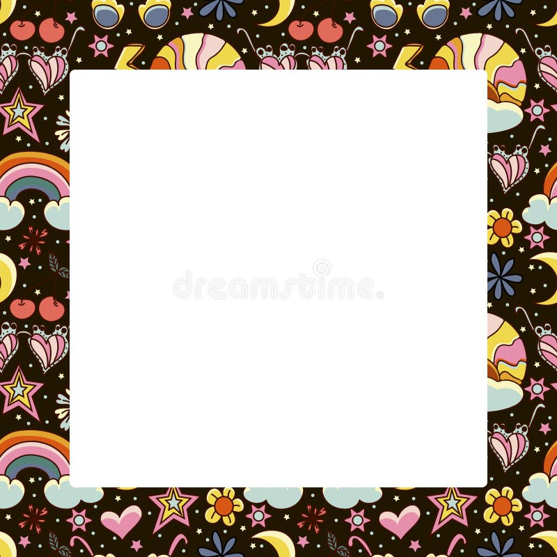 Vector Square Frame. Groovy Retro Background in 70s Style Stock Vector ...