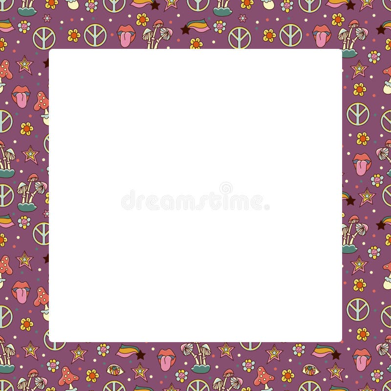 Vector Square Frame. Groovy Retro Background in 70s Style Stock Vector ...
