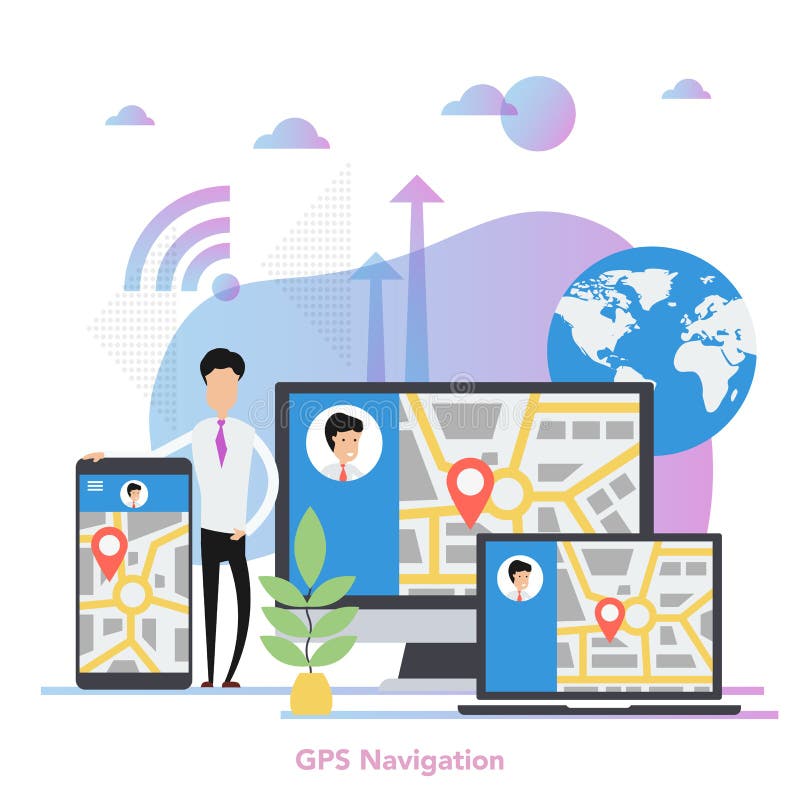 Vector Square GPS Navigation on Different Devices Concept Stock Vector ...