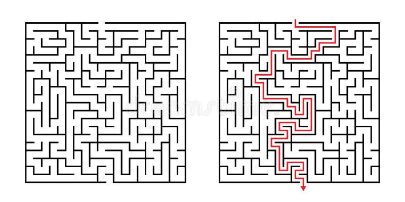 Vector Square Maze - Labyrinth with Included Solution in Black & Red ...