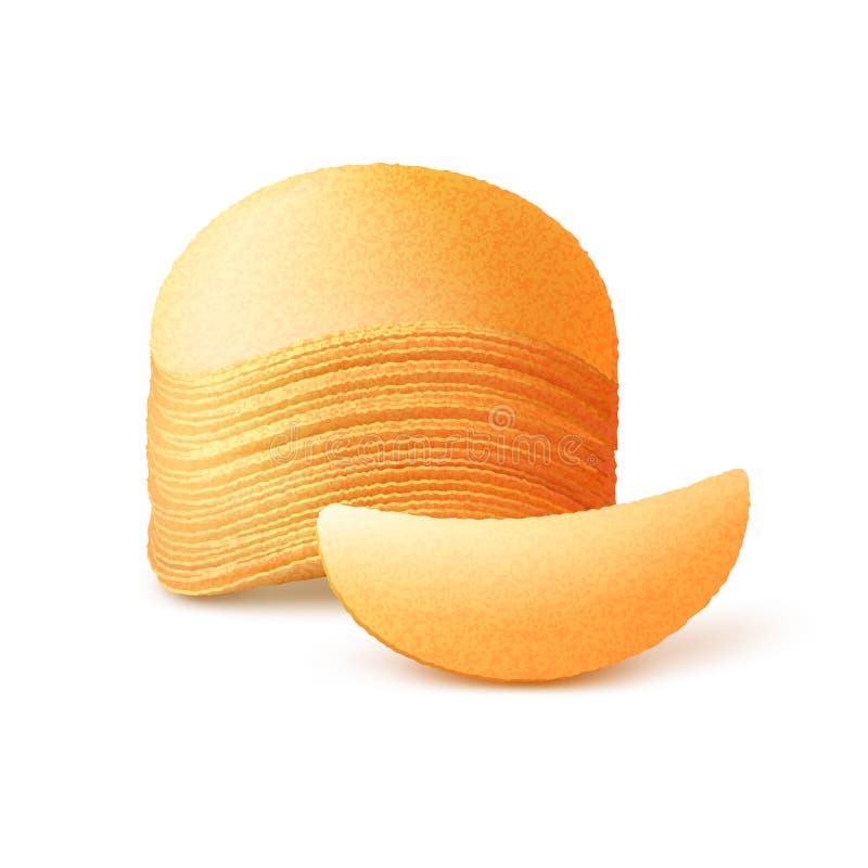 Vector Stack of Potato Crispy Chips Close Up Isolated on White ...