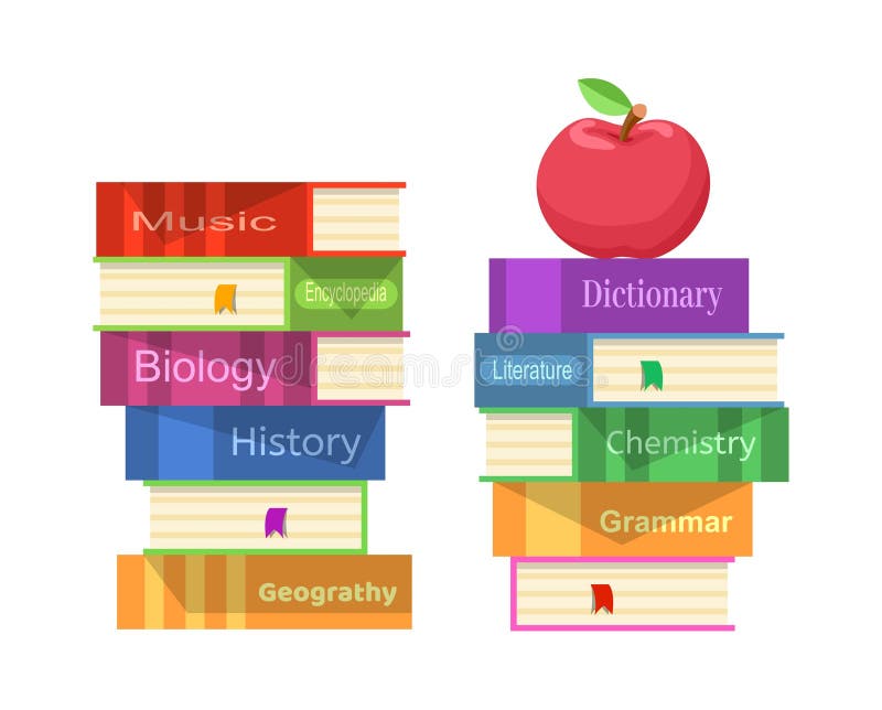 Vector Stack of Schoolbooks and an Apple Stock Vector - Illustration of ...