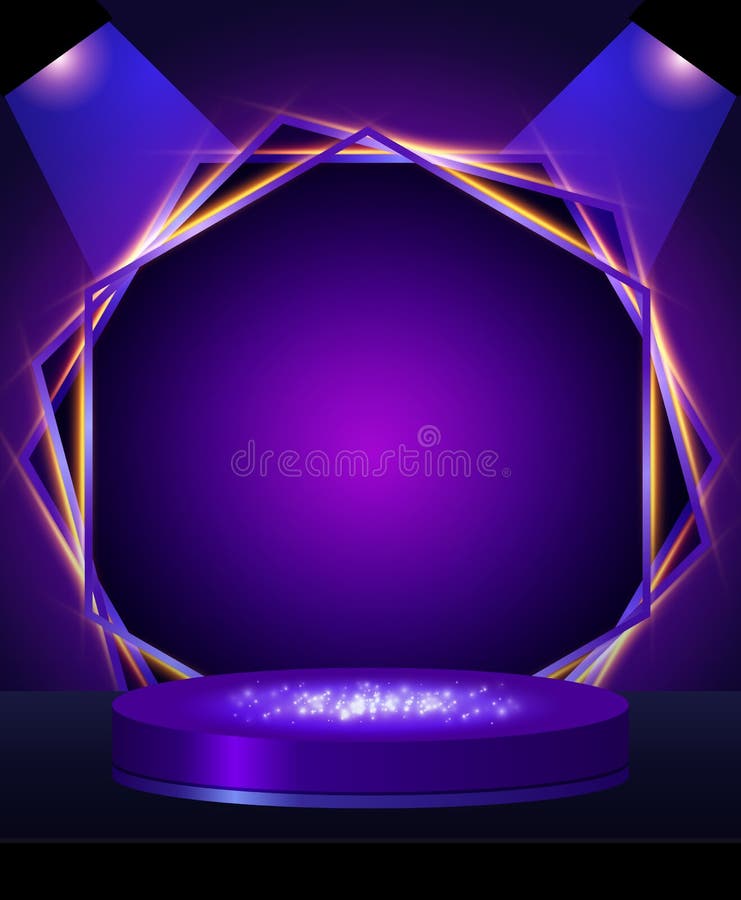 Vector Stage Purple Shining Polygon Background with Geometric Blue ...