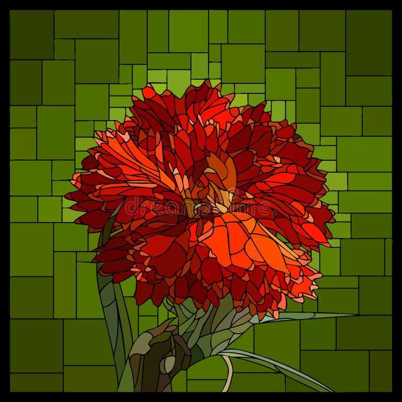 Vector Stained Glass Window with Blooming Carnation. Stock Vector ...