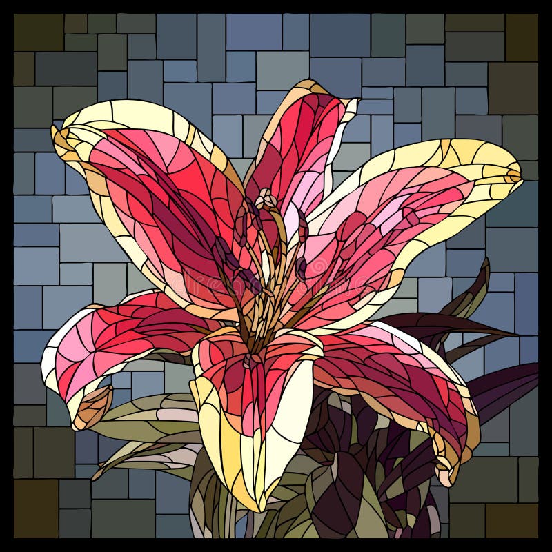 Vector Stained Glass Window with Blooming Bouquet of White Crocuses ...