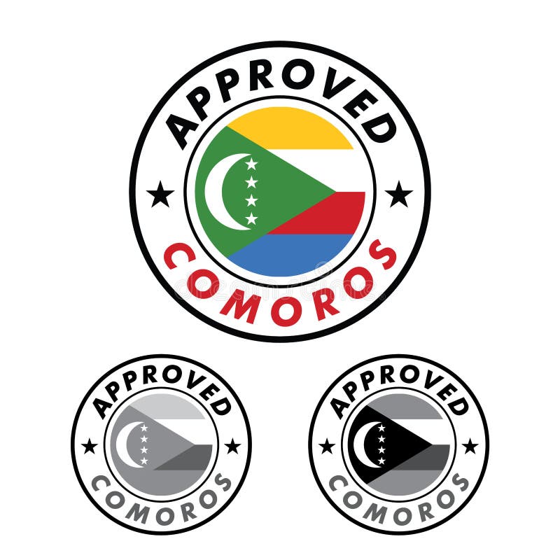 Vector Stamp of Approved Logo with Comoros Flag in the Round Shape on ...