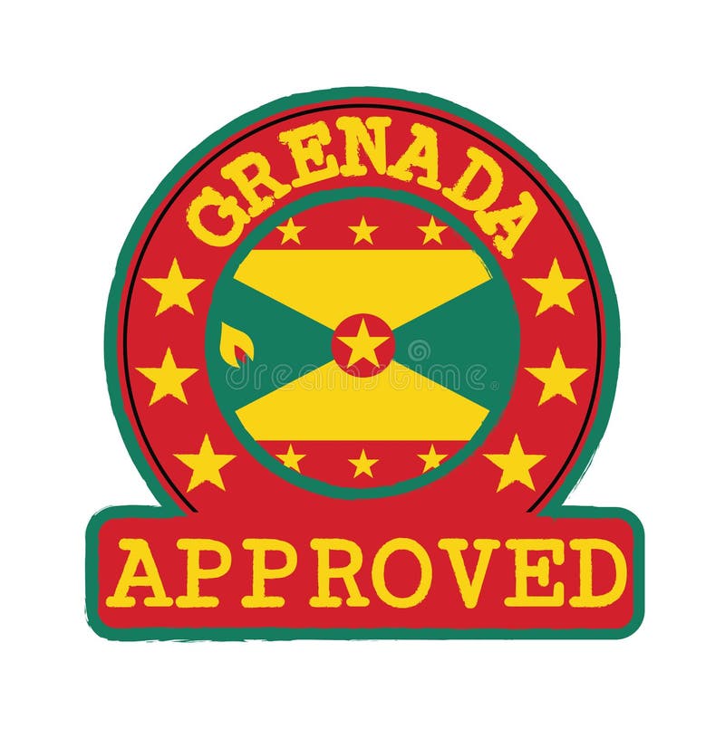 Vector Stamp of Approved Logo with Grenada Flag in the Round Shape on ...