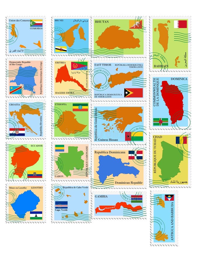 Vector stamp collection stock vector. Illustration of flag - 15704408