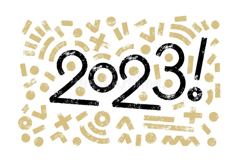 2023 Vector Stamp Like Geometric Hand-drawn Numbers with Minimalistic ...