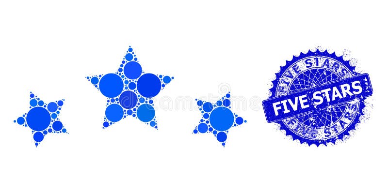 Vector Star Rating Collage of Dots and Scratched Five Stars Seal Stock ...