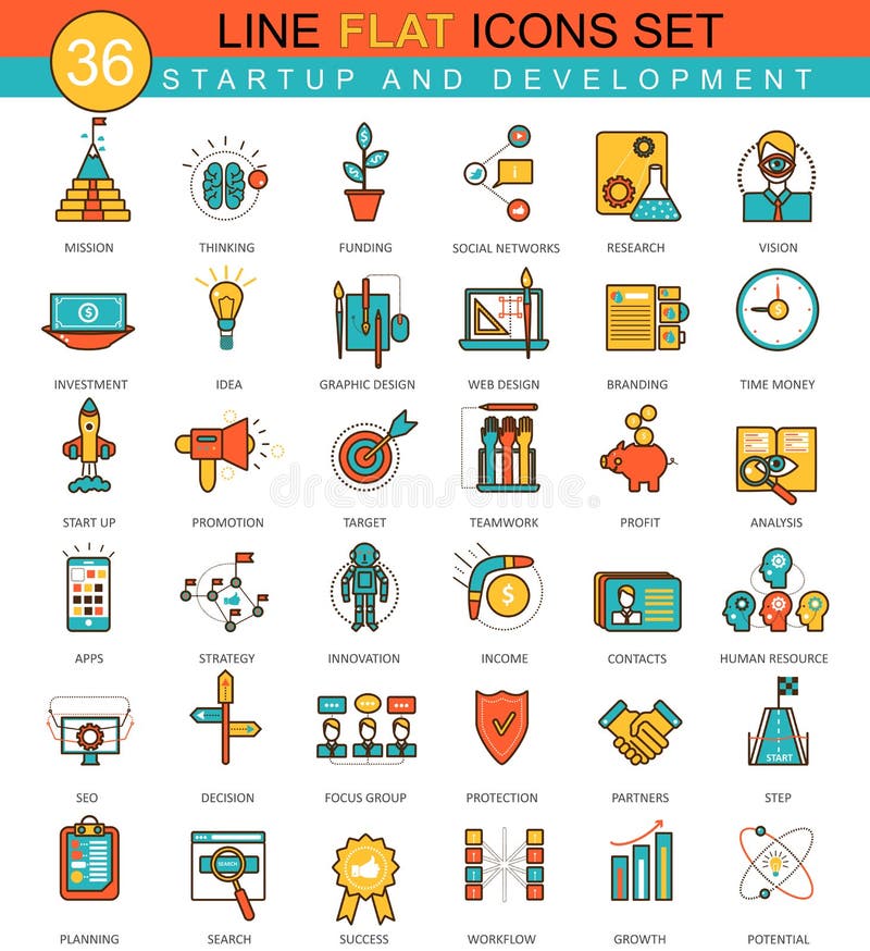 Vector Project Planning Flat Line Icon Set. Modern Elegant Style Design ...