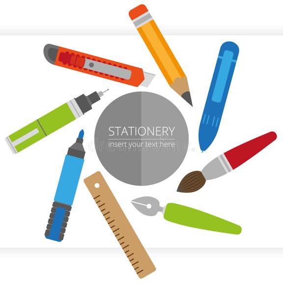 Vector Stationery Set in Flat Style Stock Vector - Illustration of ...