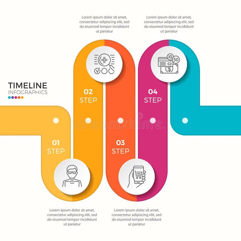 Vector 4 Steps Winding Colorful Timeline Infographic Template Stock ...