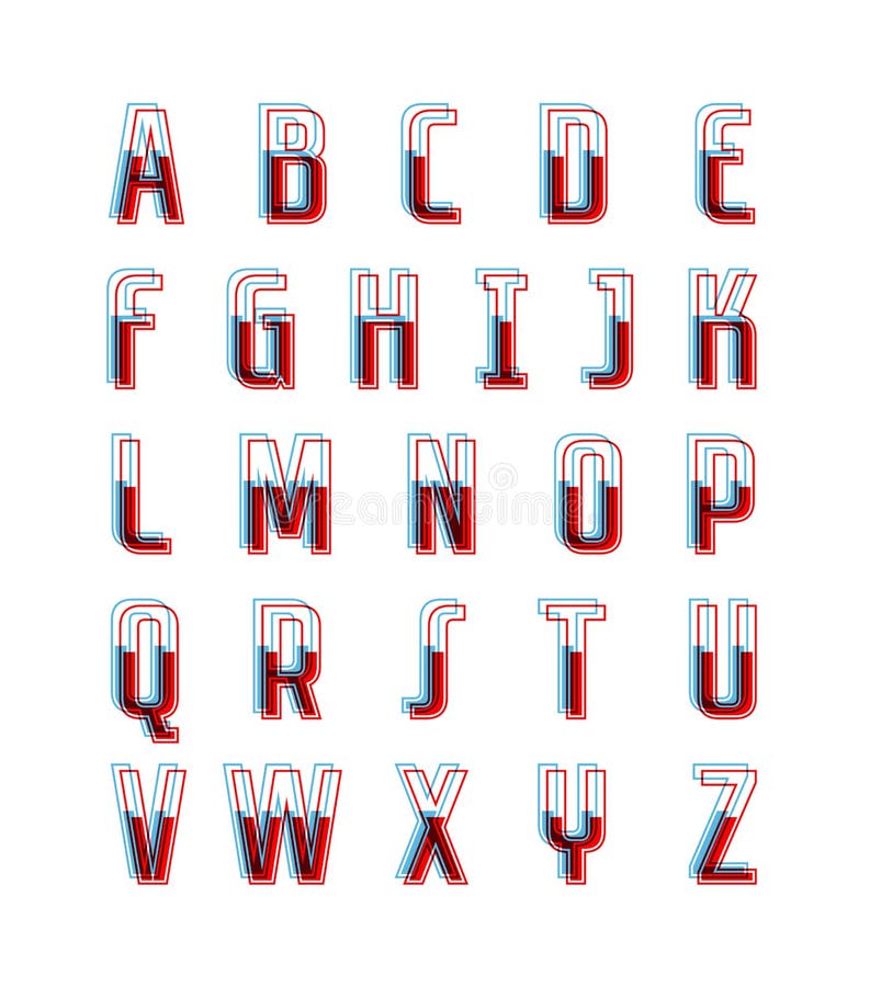 Vector Stereo Colors Retro Alphabet Stock Vector - Illustration of blue ...