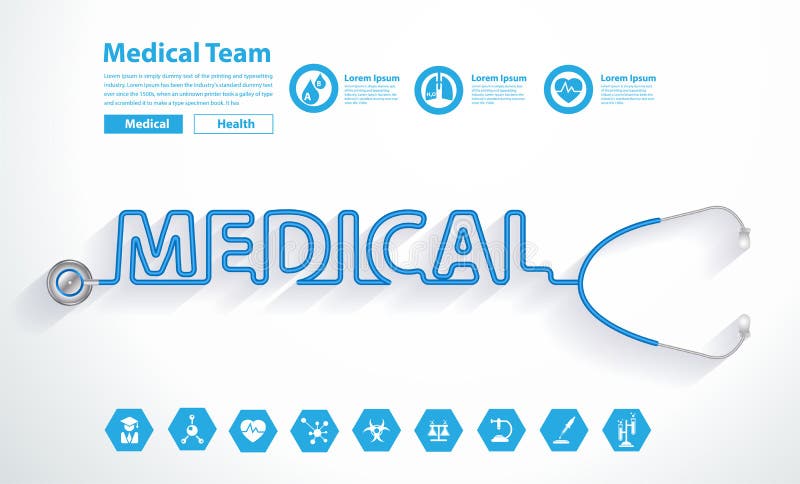 Vector Stethoscope Heart with Creative Medical Text Design Stock Vector ...