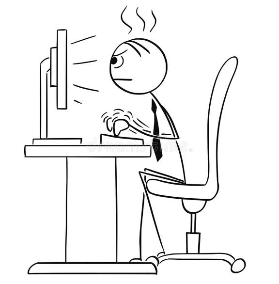 Vector Stick Man Cartoon of Man Working Typing Hard Stock Vector ...
