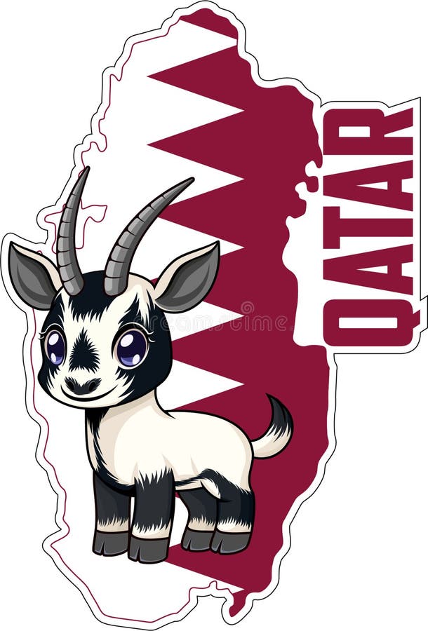 Vector Sticker with Arabian Oryx and Qatar Map Stock Illustration ...