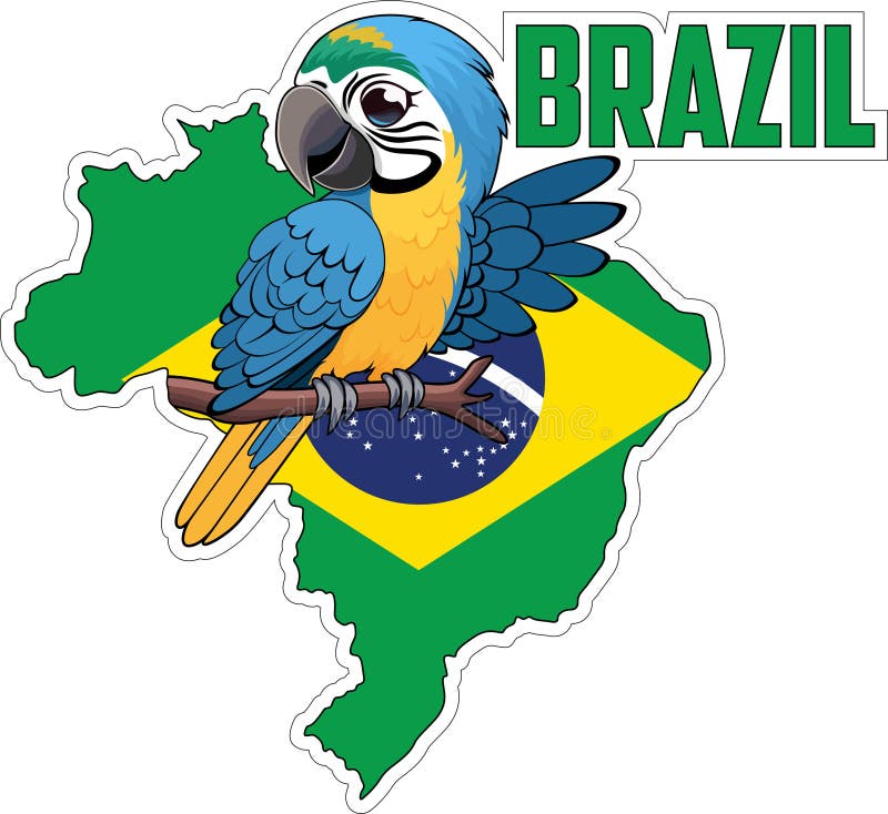 Vector Sticker with Blue-and-yellow Macaw Ara Parrot and Brazil Map ...