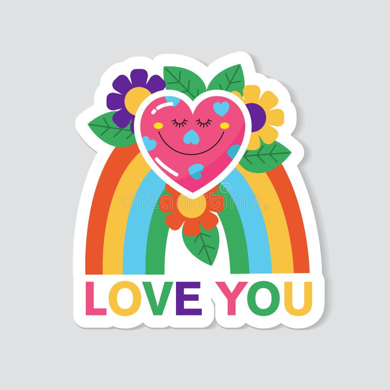 Vector Sticker. a Heart in Love with Flowers on a Rainbow Stock Vector ...