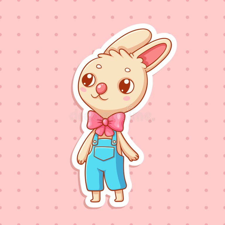 Vector Sticker with Rabbit with Bow. Easter Cartoon Character. Cute ...