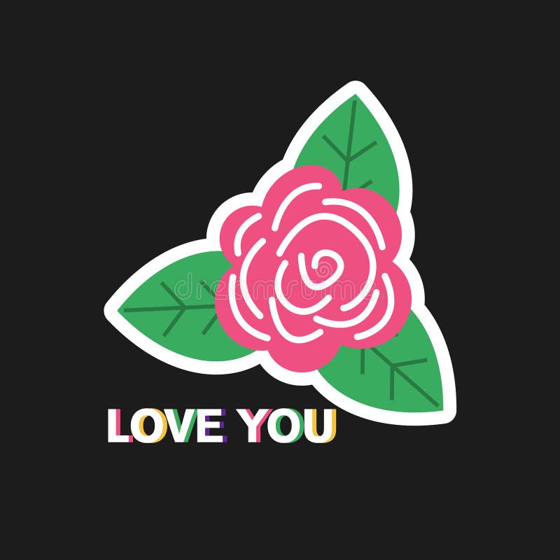 Vector Sticker with a Rose. Love You Stock Vector - Illustration of ...